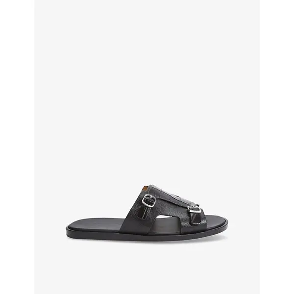 Santoni Double-buckle Croc-effect Leather Monk Sandals - Black