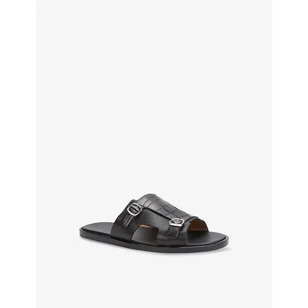 Santoni Double-buckle Croc-effect Leather Monk Sandals - Black