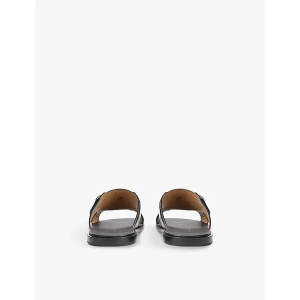 Santoni Double-buckle Croc-effect Leather Monk Sandals - Black