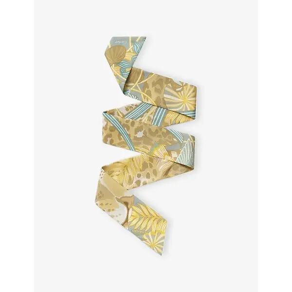 CARTIER Panthère In The Jungle Bandeau Silk-twill Scarf - Green And Yellow