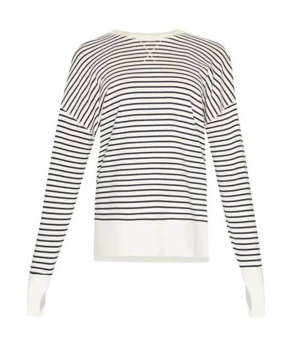 Sweaty Betty After Class Longline Jersey Sweatshirt - Lily White Stripe