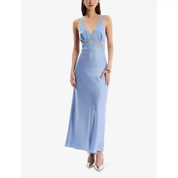 OMNES Aurelia Lace-trim Satin Maxi Dress - Blue