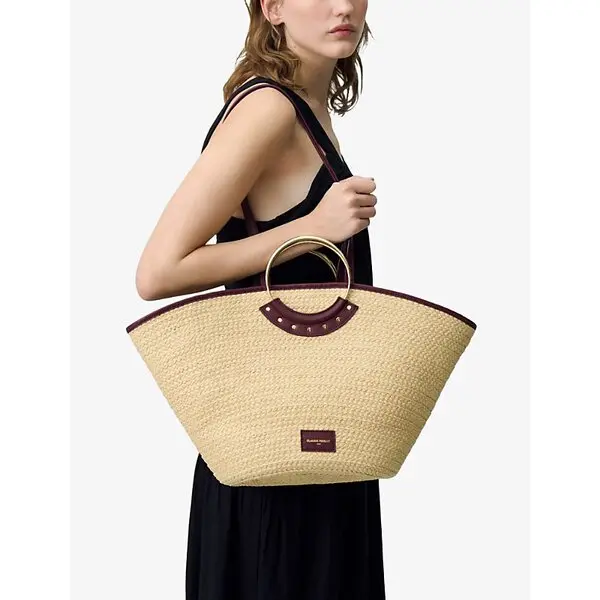 Claudie Pierlot Raffia Tote Bag With Metal Handles Rouges