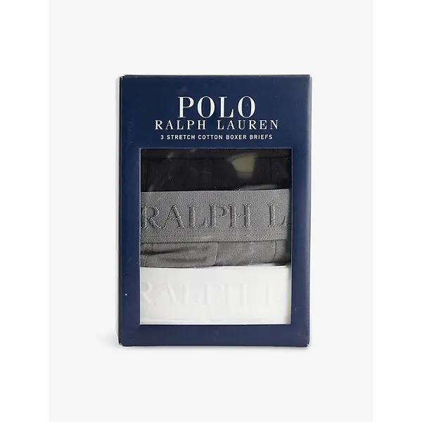 Polo Ralph Lauren Branded-waistband Pack Of Three Stretch-cotton Boxer Briefs - Black/perf Grey/white