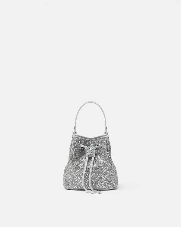 Versace La Medusa Embellished Satin Mini Bucket Bag - Silver