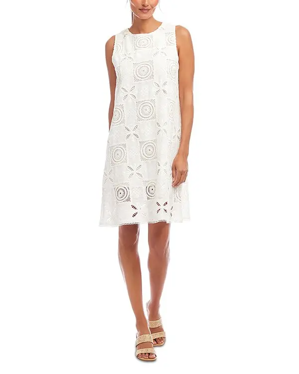 Karen Kane Embroidered Shift Dress Sleeveless - Ivory