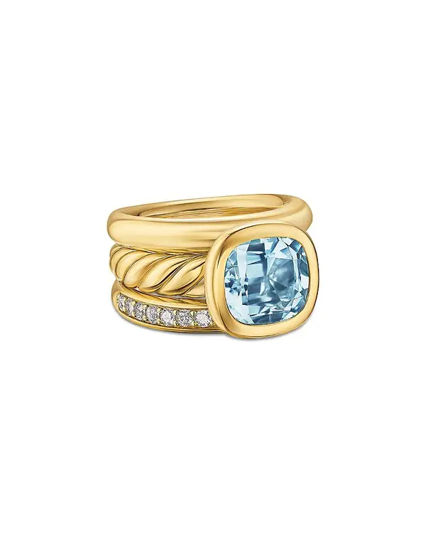 David Yurman Dy Mercer Ring With Sky Blue Topaz And Diamonds - Blue/gold
