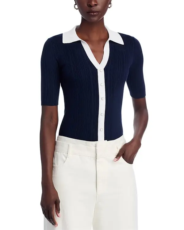 T Tahari Contrast Collar Sweater - Navy/white