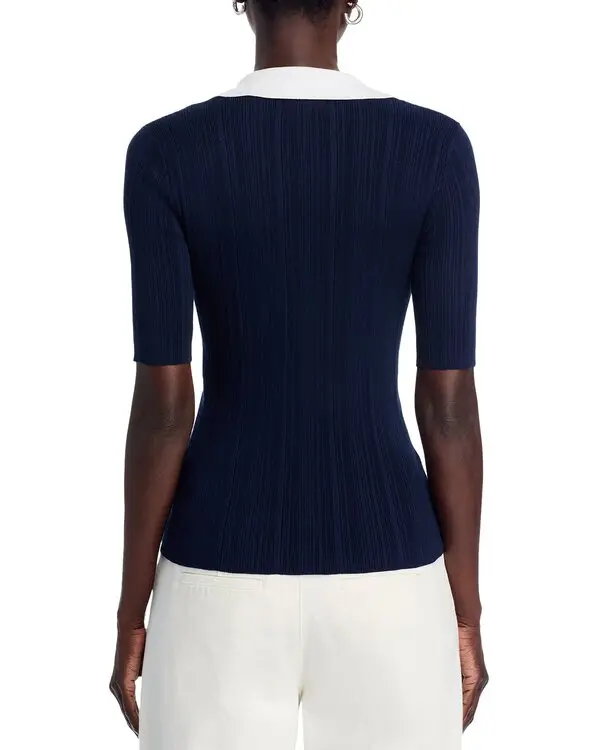 T Tahari Contrast Collar Sweater - Navy/white
