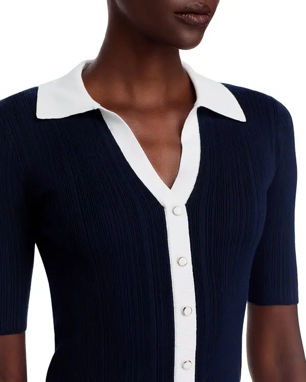 T Tahari Contrast Collar Sweater - Navy/white