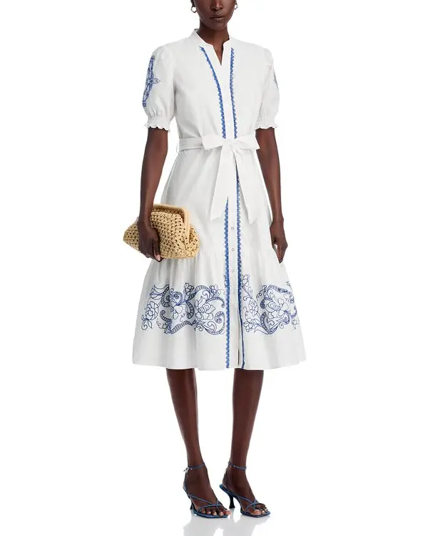 T Tahari Belted Embroidered Dress In White Star - 69% Off | Editorialist