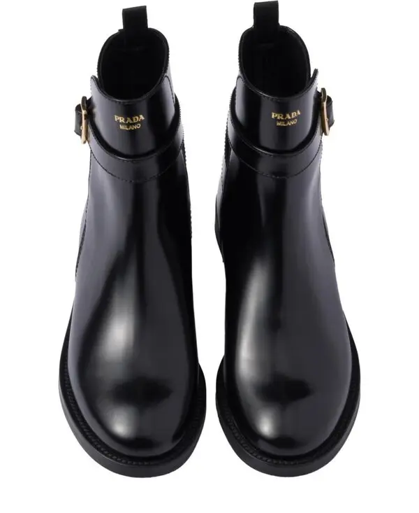 Prada Brushed Leather Ankle Boots With Strap