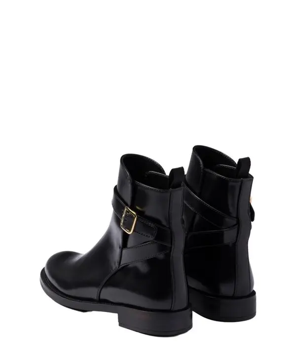 Prada Brushed Leather Ankle Boots With Strap