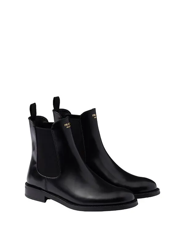 Prada Brushed Leather Ankle Boots - Black