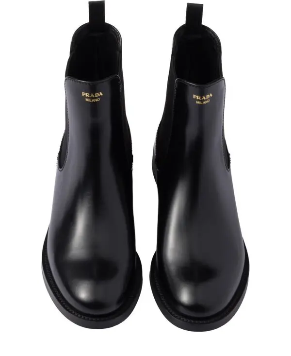 Prada Brushed Leather Ankle Boots - Black