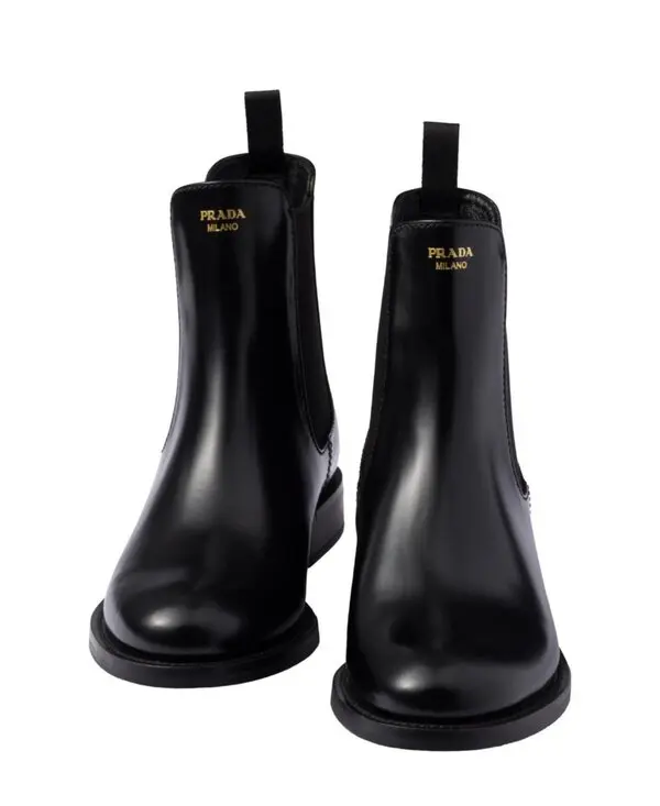Prada Brushed Leather Ankle Boots - Black