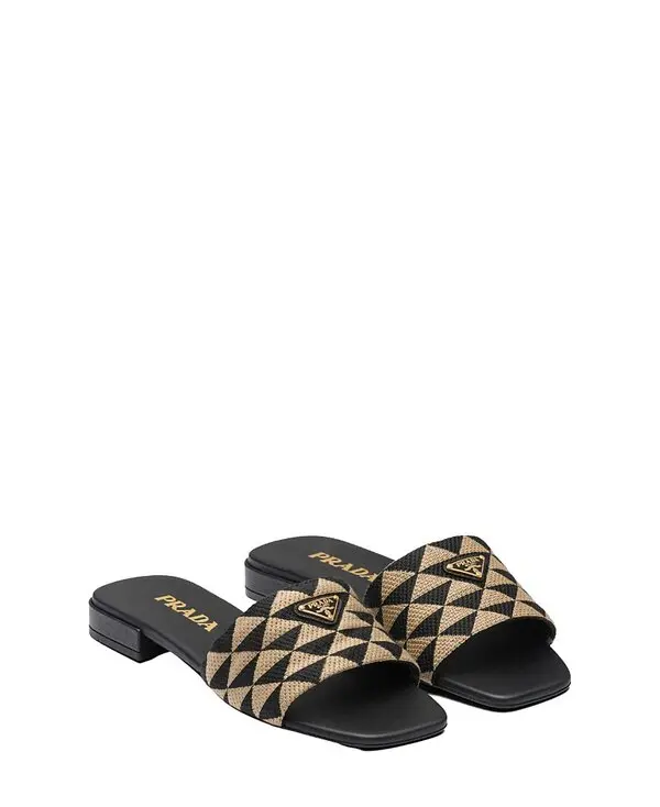 Prada Embroidered Fabric Slides