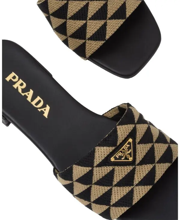 Prada Embroidered Fabric Slides