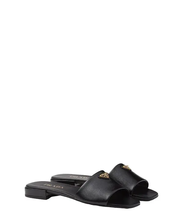 Prada Saffiano Patent Leather Slides - Black