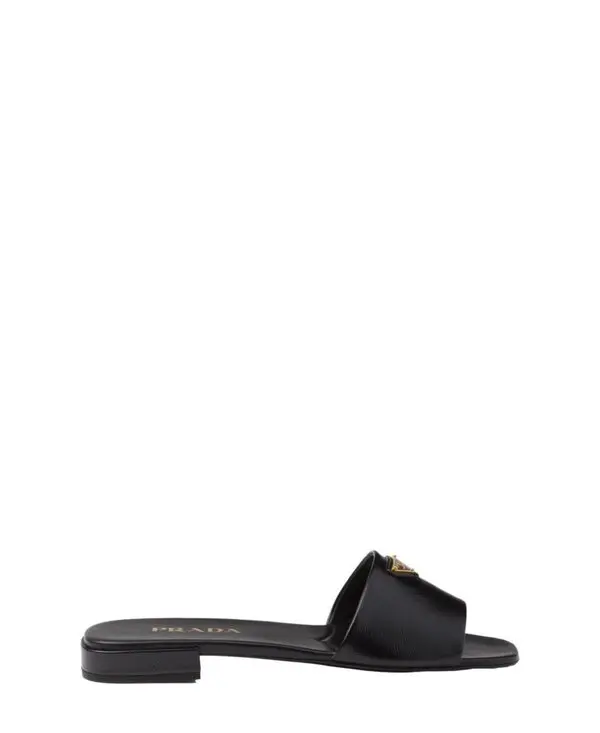 Prada Saffiano Patent Leather Slides - Black