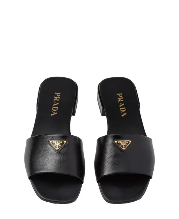 Prada Saffiano Patent Leather Slides - Black