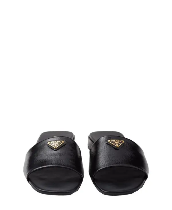 Prada Saffiano Patent Leather Slides - Black