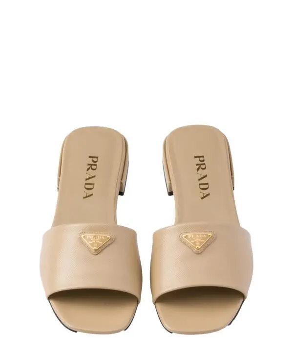Prada Saffiano Patent Leather Slides - Neutral