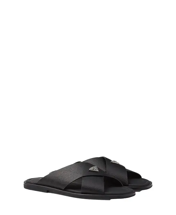Prada Saffiano Leather Crisscross Slides
