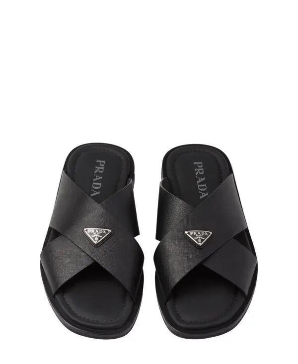 Prada Saffiano Leather Crisscross Slides