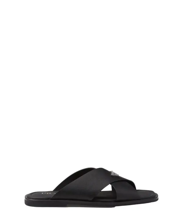 Prada Saffiano Leather Crisscross Slides