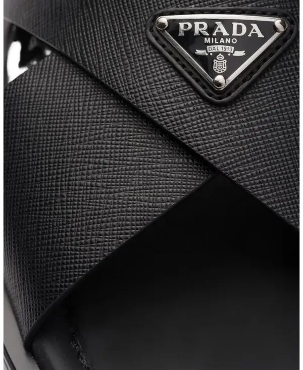 Prada Saffiano Leather Crisscross Slides