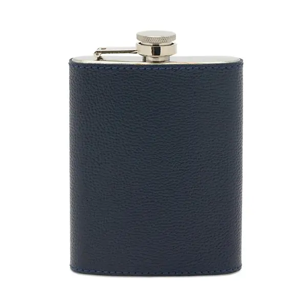 BLUE PHEASANT Warren Stainless Steel And Full Grain Leather Flask - Navy
