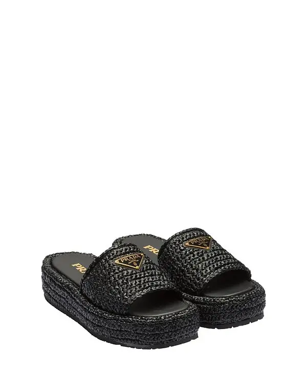 Prada Crochet Flatform Slides - Black