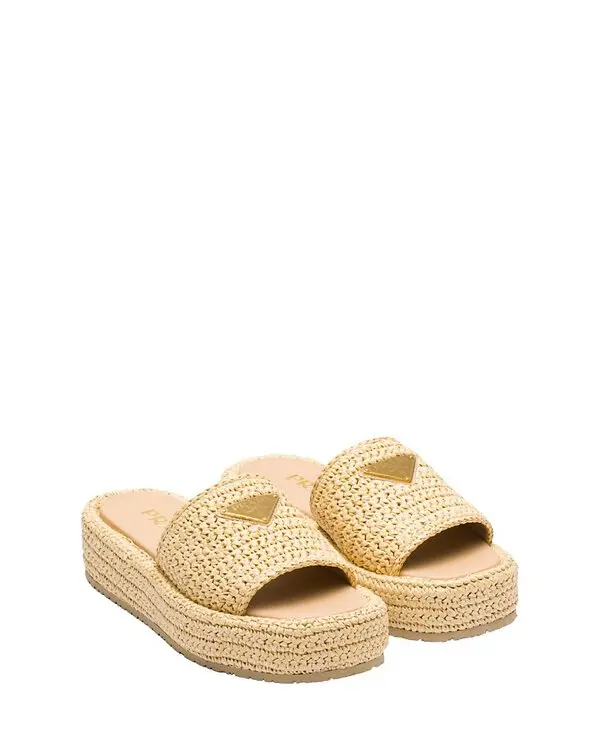 Prada Crochet Flatform Slides - Neutral