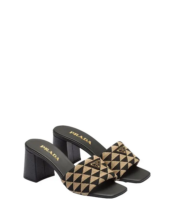 Prada Embroidered Fabric Heeled Sandals