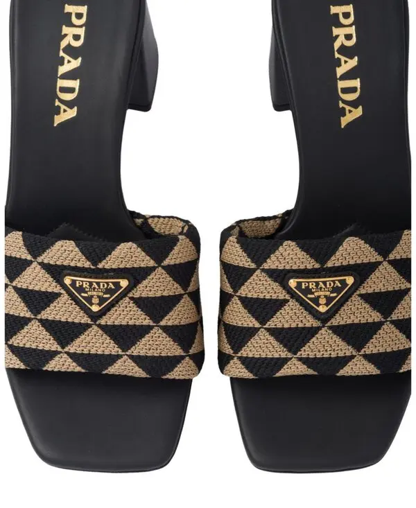 Prada Embroidered Fabric Heeled Sandals