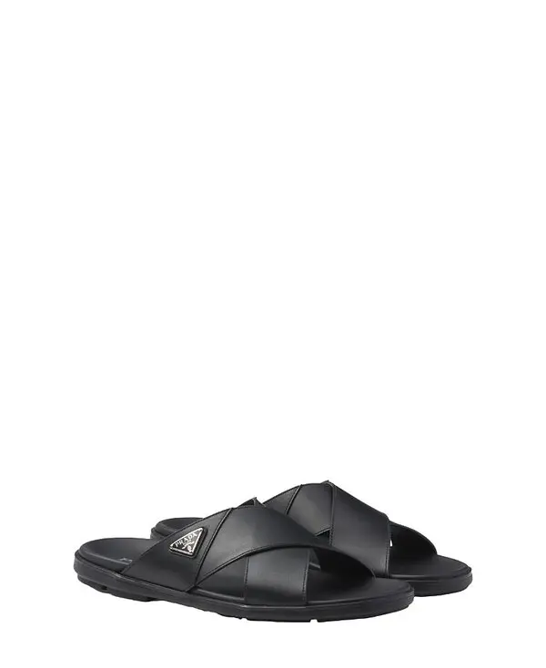 Prada Leather Crisscross Slides