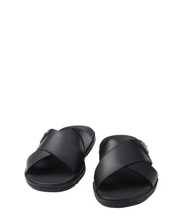Prada Leather Crisscross Slides