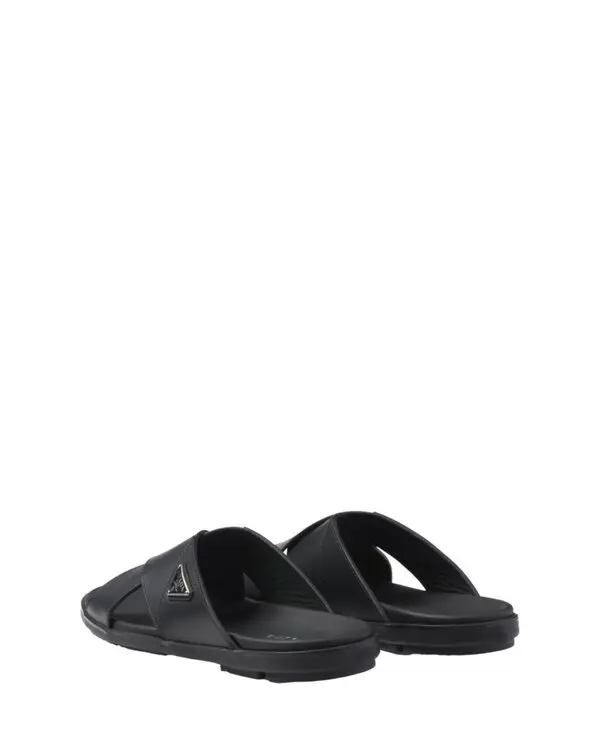 Prada Leather Crisscross Slides