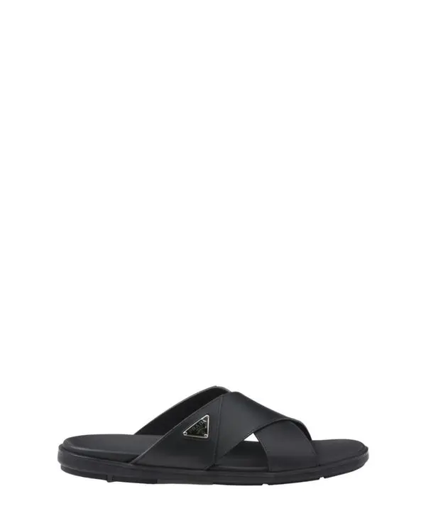 Prada Leather Crisscross Slides