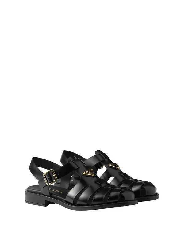 Prada Brushed Leather Fisherman Sandals - Black