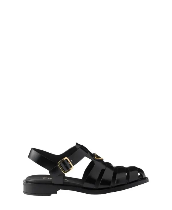 Prada Brushed Leather Fisherman Sandals - Black