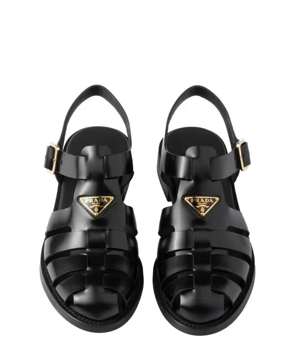 Prada Brushed Leather Fisherman Sandals - Black