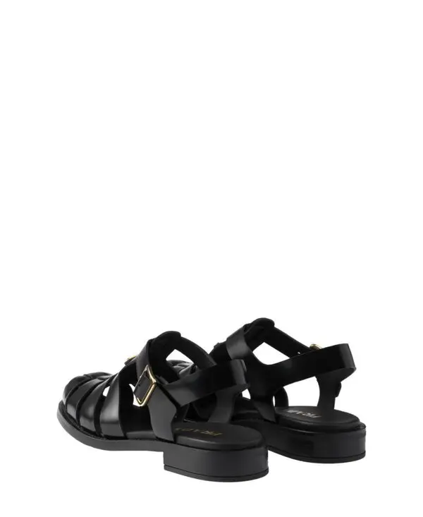 Prada Brushed Leather Fisherman Sandals - Black