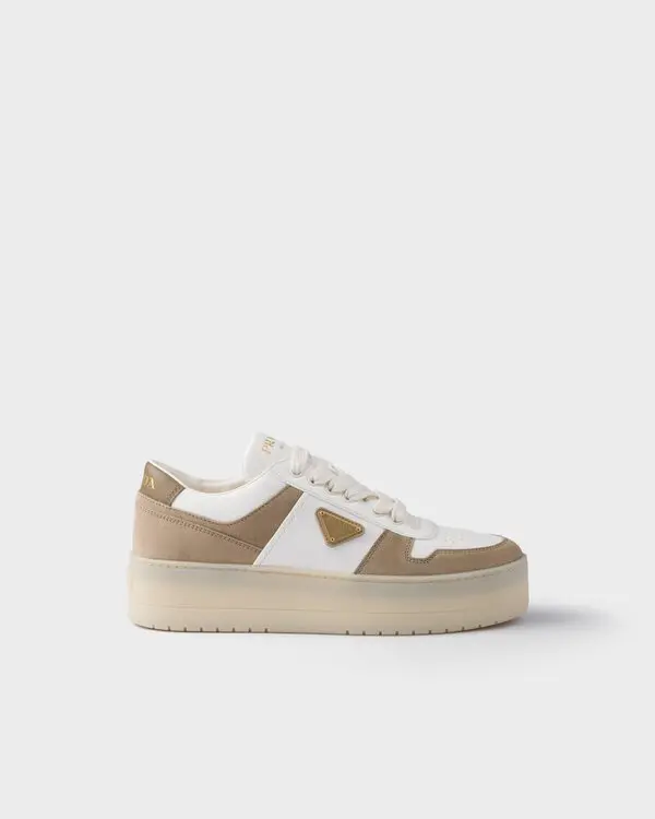 Prada Downtown Nappa Leather And Suede Sneakers - Neutral