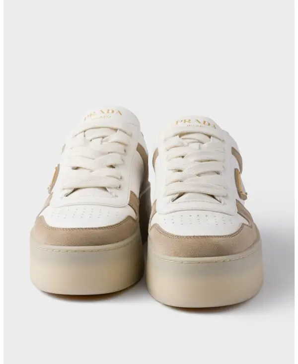 Prada Downtown Nappa Leather And Suede Sneakers - Neutral