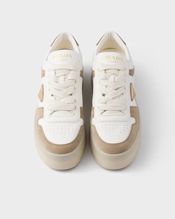 Prada Downtown Nappa Leather And Suede Sneakers - Neutral