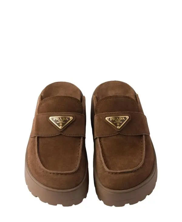Prada Suede Flatform Mules - Brown