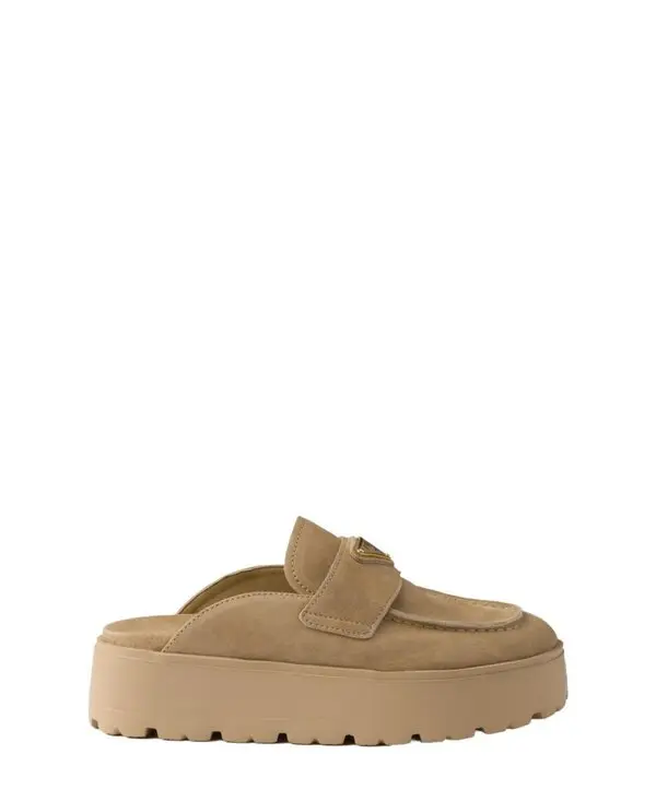 Prada Suede Flatform Mules - Neutral