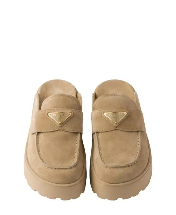 Prada Suede Flatform Mules - Neutral